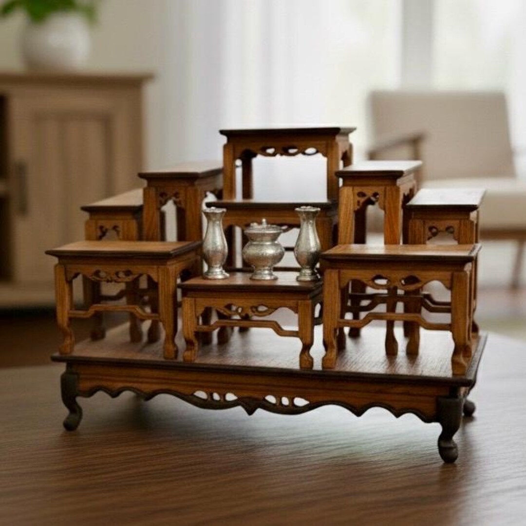 Miniature Thai Teak Wood Altar Set: 9-piece Buddhist Shrine Decor ...