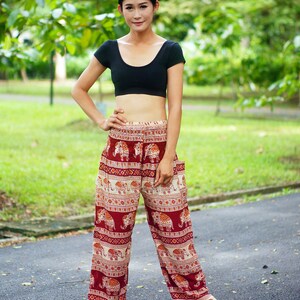Red Elephant Aladdin Pants: Bohemian Rayon Hippie Trousers - Etsy