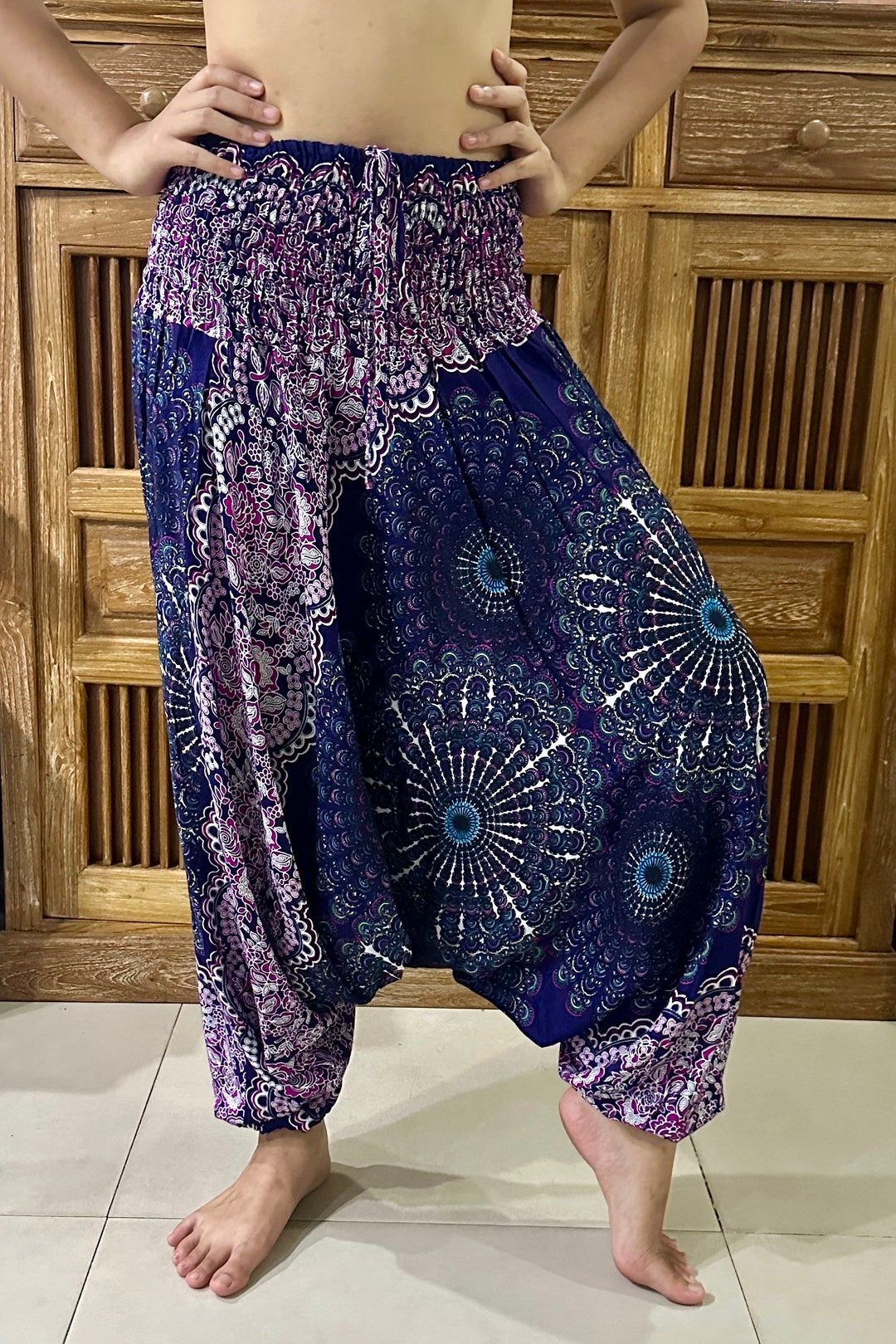 Blue Floral Mandala Harem Pants: Rayon Boho Yoga Pants - Etsy
