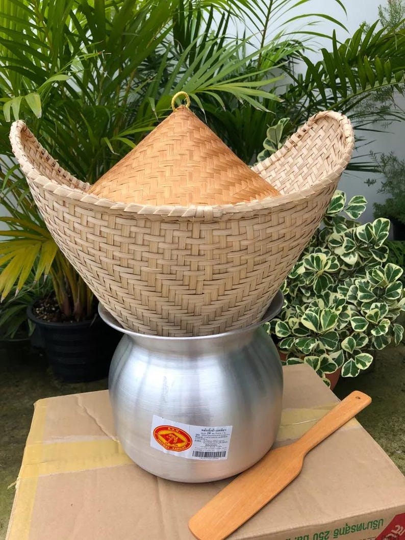 Handmade Bamboo Sticky Rice Steamer Set: Traditional Thai Cooking - Etsy