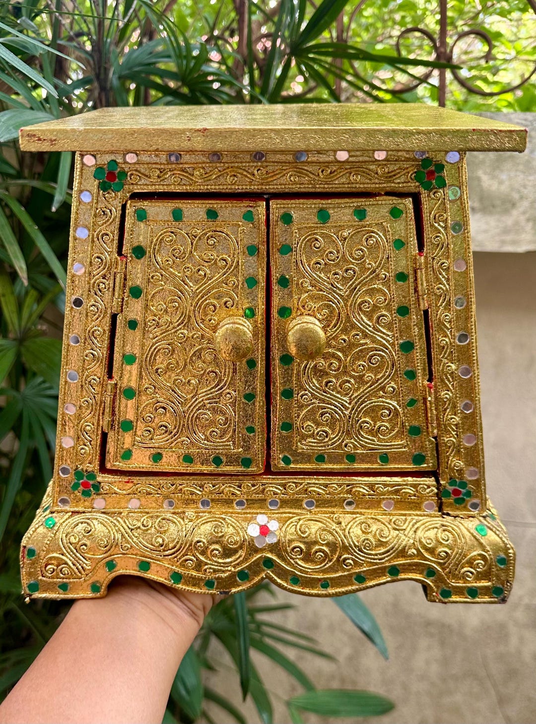 Teak Wood Cabinet Buddha Altar Shelf Buddhist Handcrafted Statue Booth ...