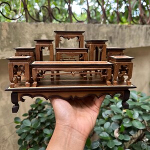 Miniature Thai Teak Wood Altar Set: 9-piece Buddhist Shrine Decor ...