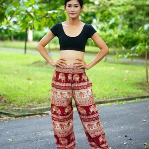 Red Elephant Aladdin Pants: Bohemian Rayon Hippie Trousers - Etsy