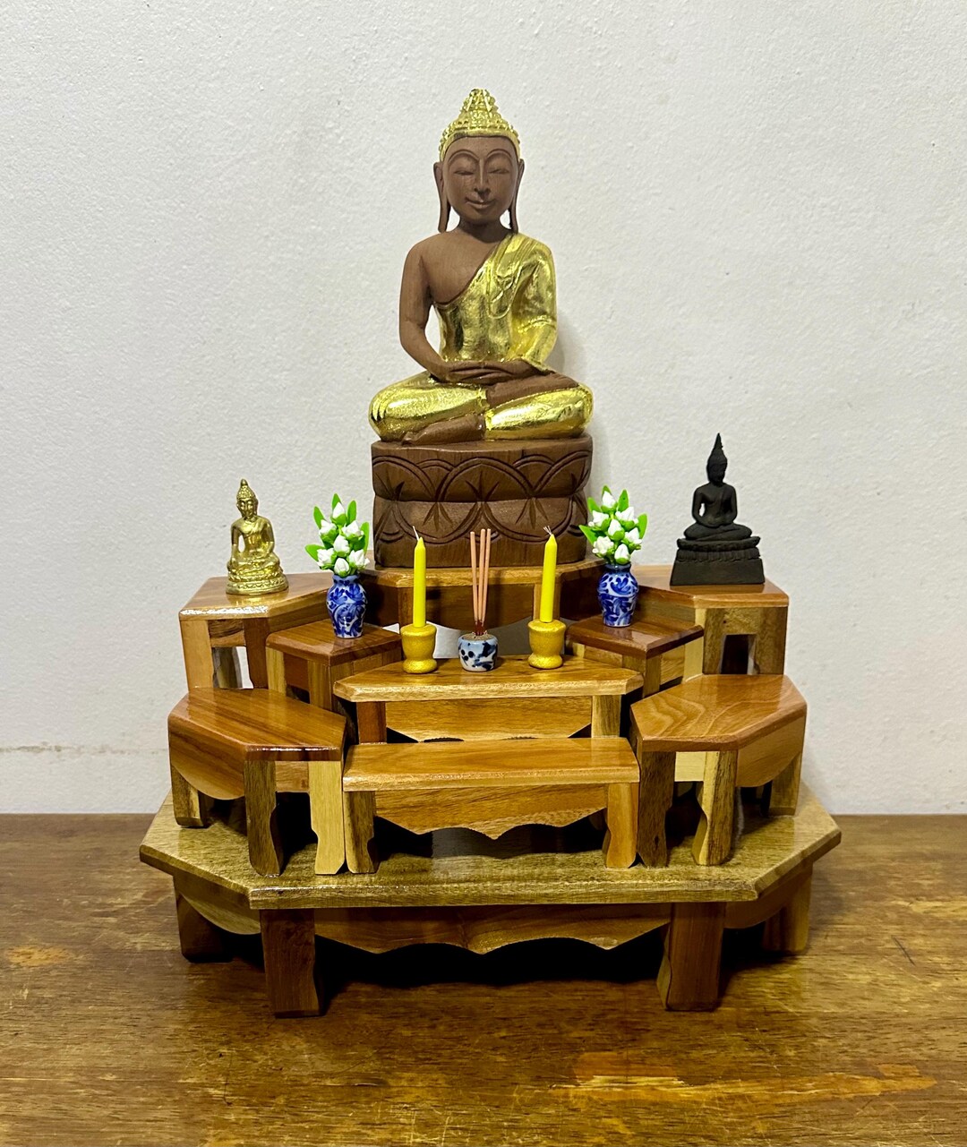 Handcrafted Teak Wood Altar Mini Buddha Authentic Thai Teakwood Table ...