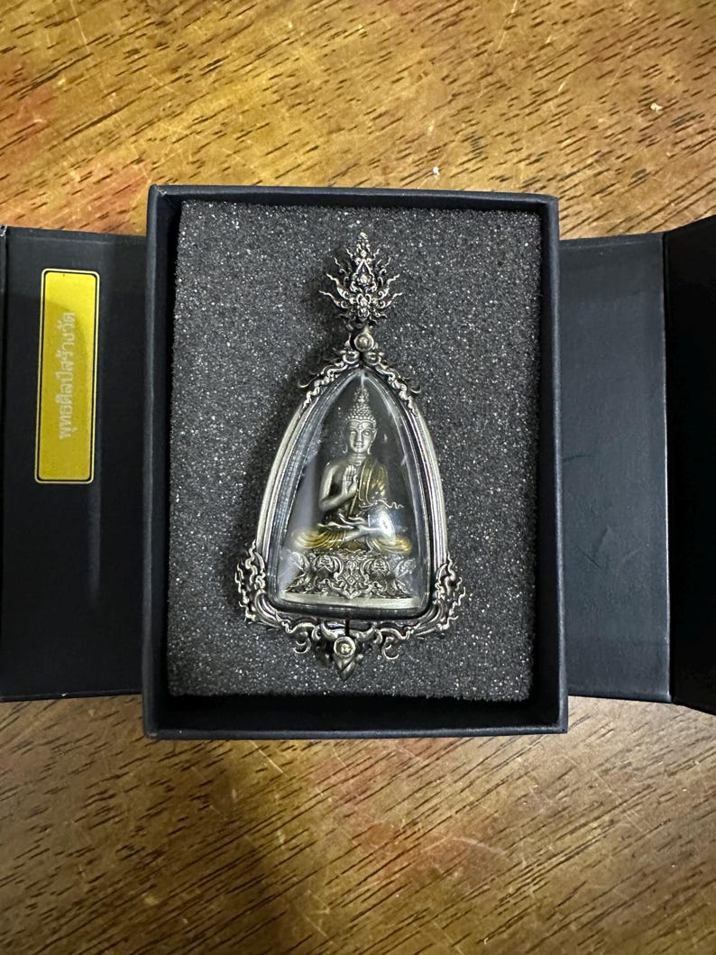 Thai Buddha Amulet Pendant: Phra Phuttha Prathan Phon, White Bronze ...
