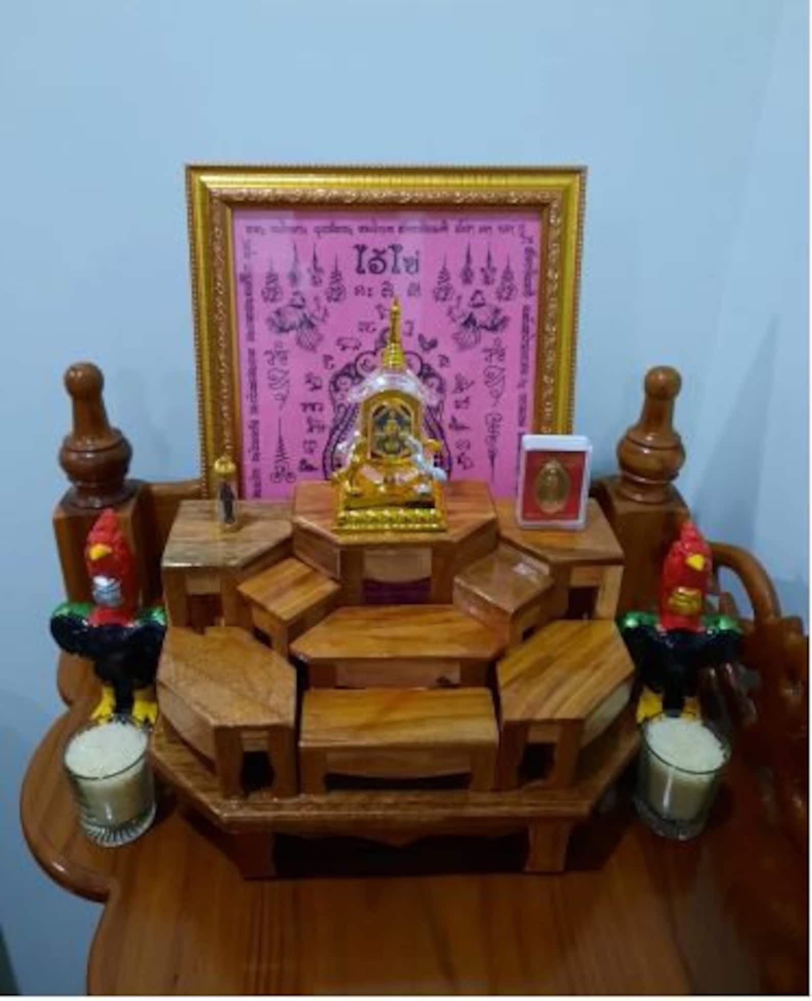 Handcrafted Teak Wood Altar Mini Buddha Authentic Thai Teakwood Table ...
