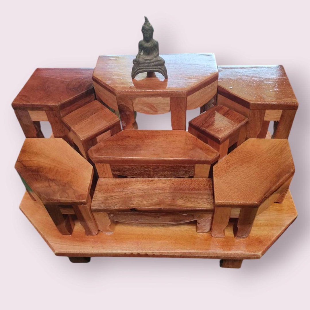 Handcrafted Teak Wood Altar Mini Buddha Authentic Thai Teakwood Table ...