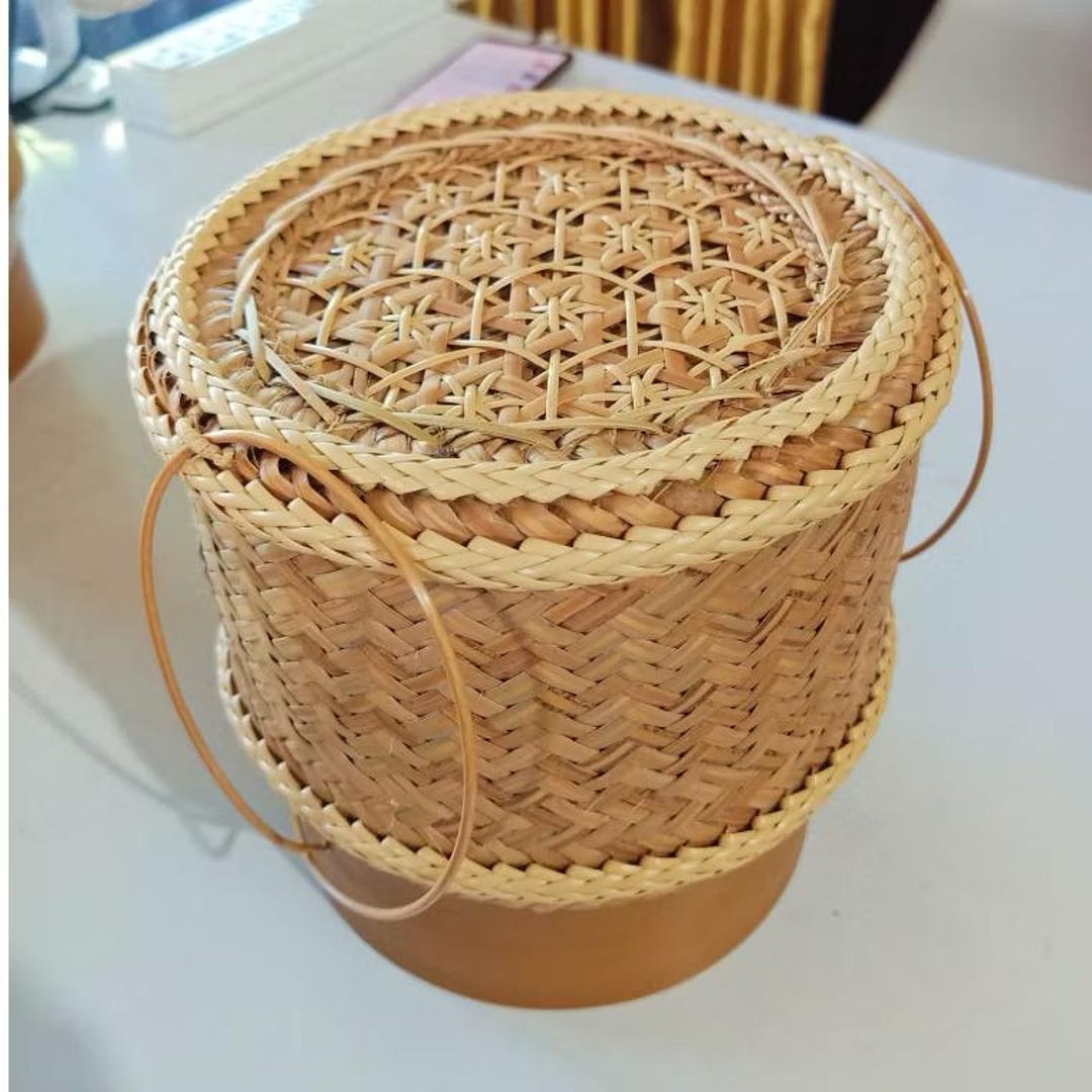Thai Handcrafted Sticky Rice Container: Dok Mai Pikun Design (5-7 Inch ...