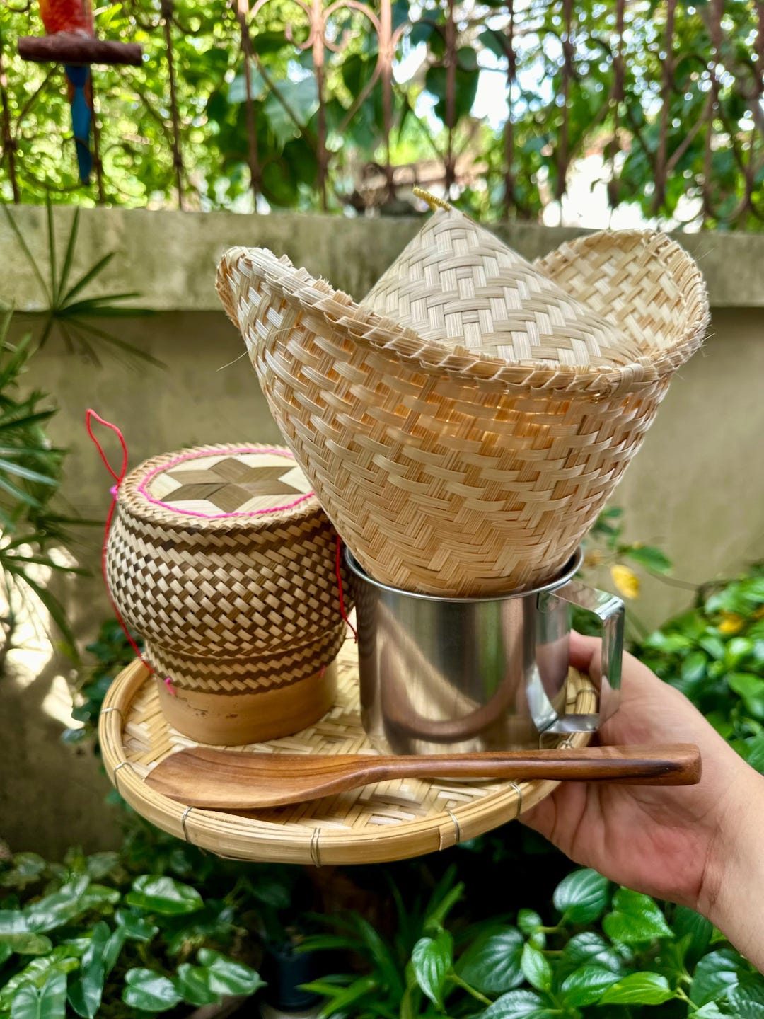 Thai Sticky Rice Steamer Handmade Set Bamboo Basket Thai Traditional ...