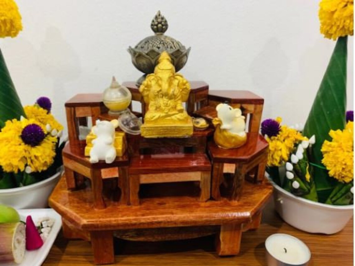 Handcrafted Teak Wood Altar Mini Buddha Authentic Thai Teakwood Table ...