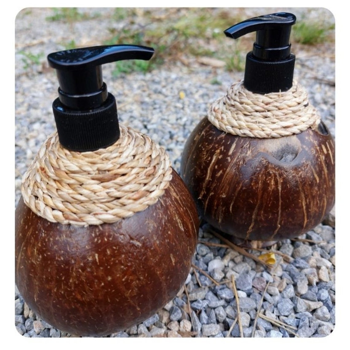 Coconut Shell Soap Dispenser Set: Handmade Tropical Bathroom Decor - Etsy