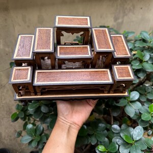 Miniature Thai Teak Wood Altar Set: 9-piece Buddhist Shrine Decor ...