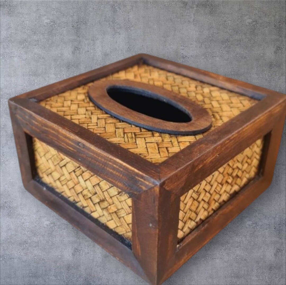 Vintage Tissue Box Cover Woven Bamboo Square Tissue Box Holder Handmade ...
