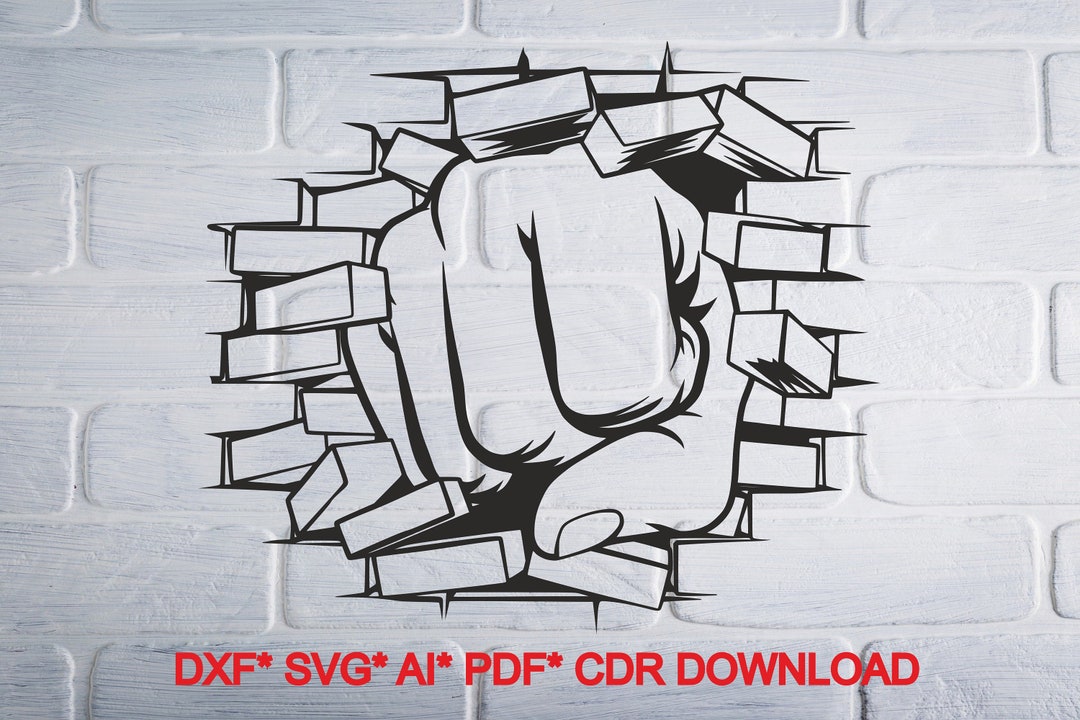 Wall SVG, Fist Cut File Laser, Dxf for Plasma, Power Cnc Wood Wall ...