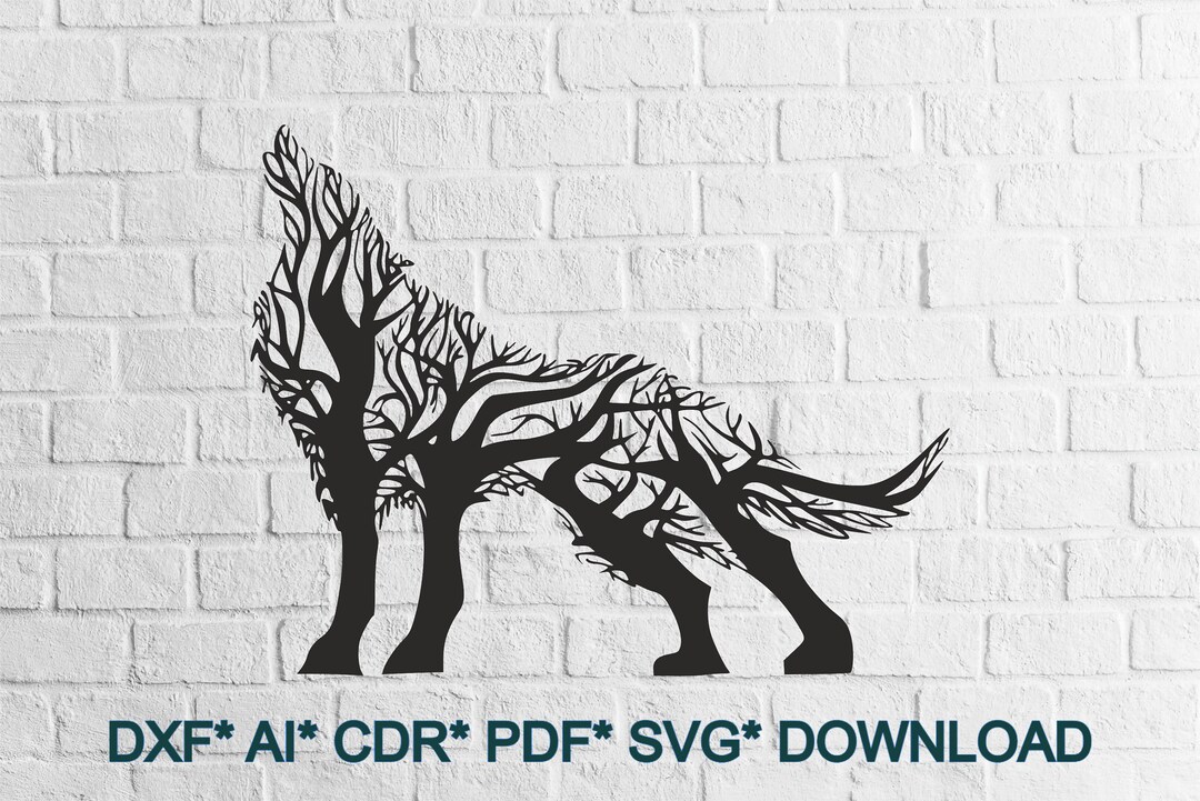 Tree With Wolf Silhouette - SVG/DXF - Digital Download (dxf, Svg, Pdf ...