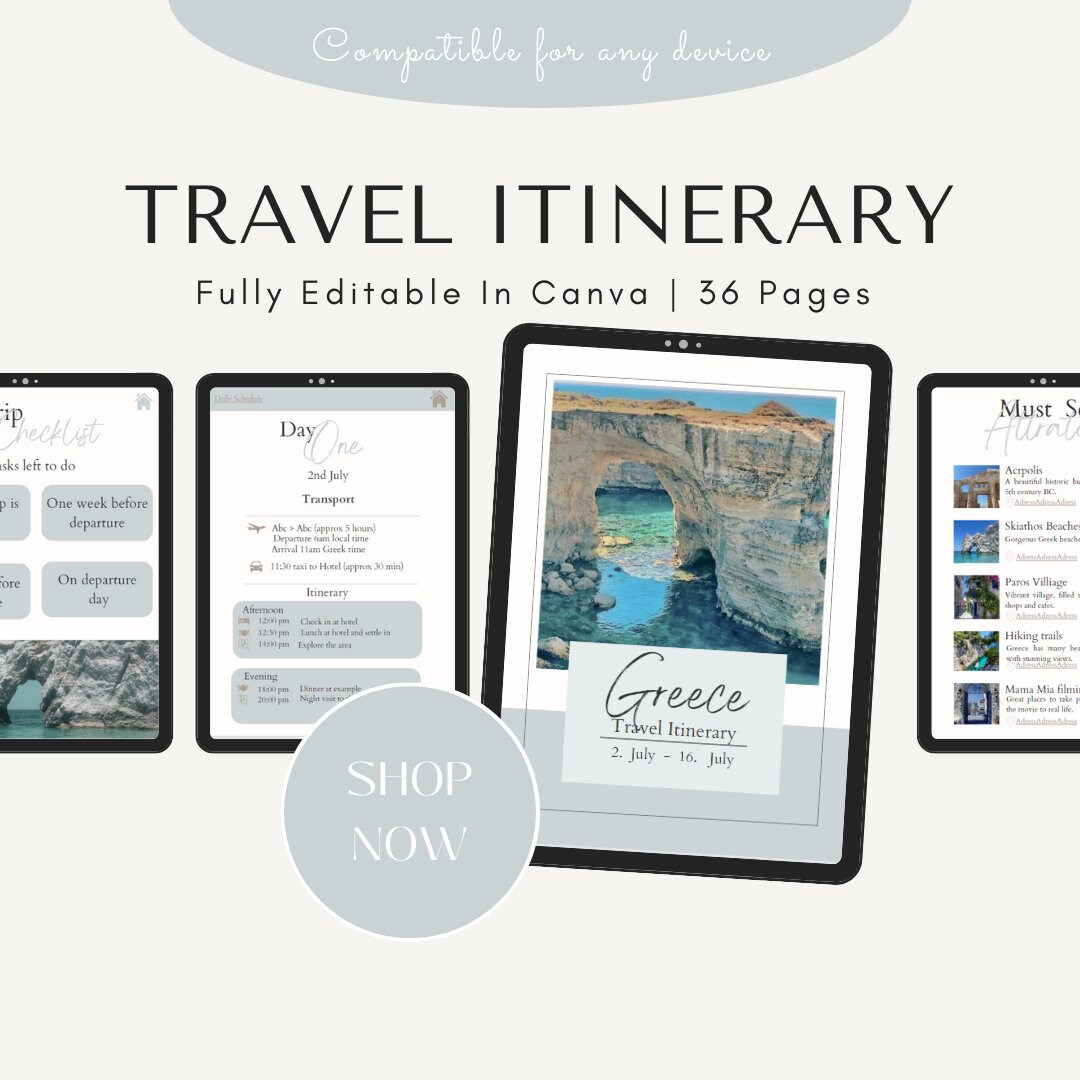 Travel Itinerary Template | Travel Planner | Printable Travel Guide ...