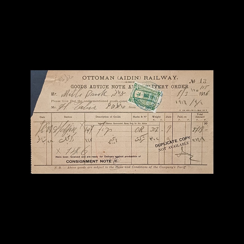 Train Ticket, Ottoman Aidin Railway Ticket,historic Train Ticket ...