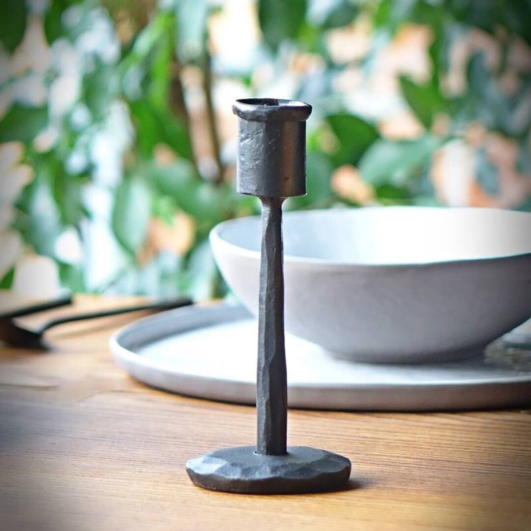 BROOKE Black Conical Cast Iron Standing Candle Holder, Decorative Aged ...