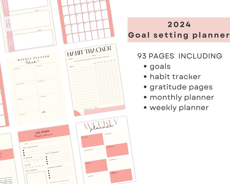 Printable Goal Setting Planner for 2024 Pink, Yearly, Montly, Weekly ...