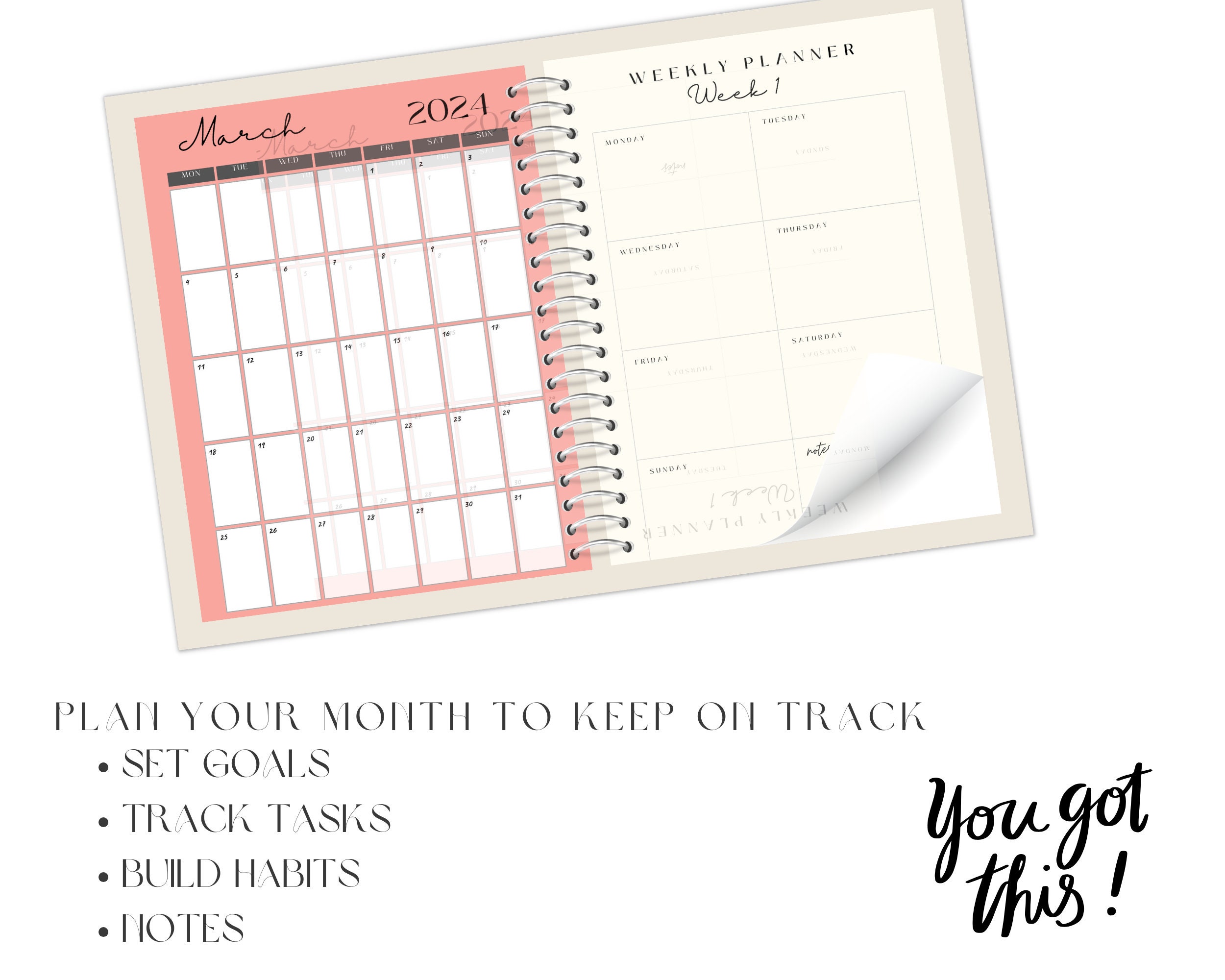 Printable Goal Setting Planner for 2024 Pink, Yearly, Montly, Weekly ...