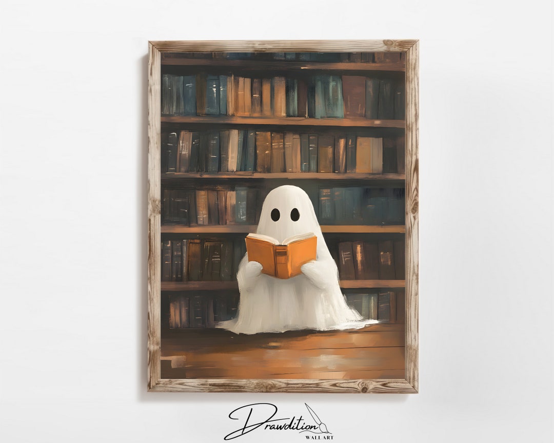 Cute Ghost Reading Wall Art DIGITAL DOWNLOAD Halloween Library Ghost ...