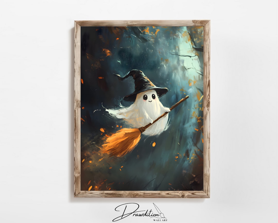 Cute Ghost Witch Wall Art DIGITAL DOWNLOAD Halloween Ghost Painting ...