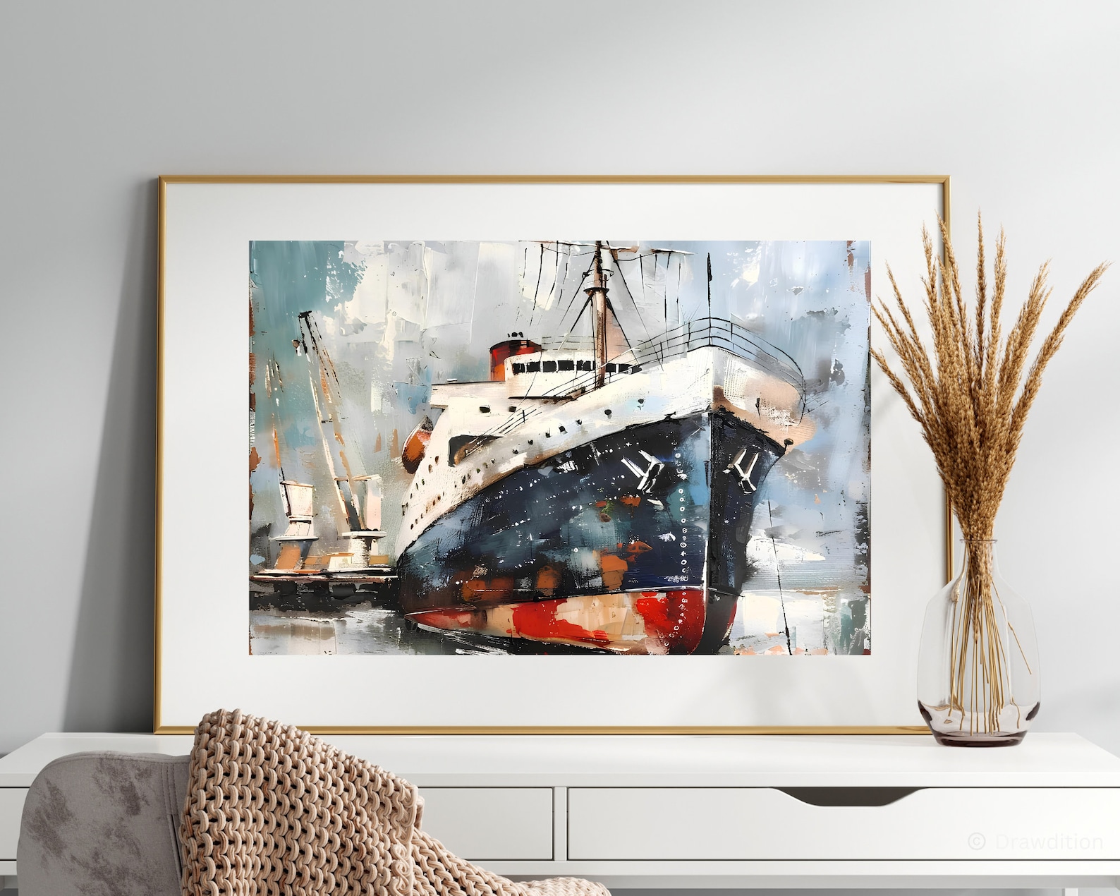 Ship Art DIGITAL DOWNLOAD Ship Painting Ship Dock Art Decor Boat ...