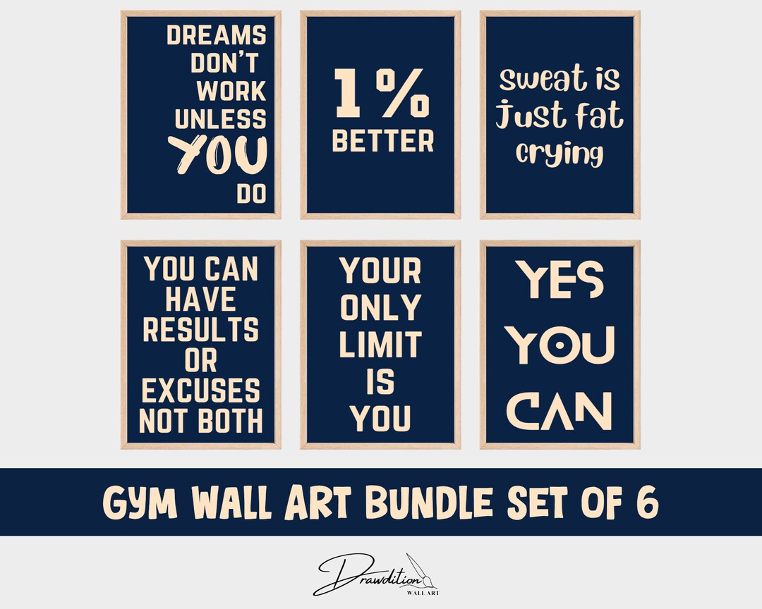 Gym Wall Art Bundle DIGITAL DOWNLOAD Set of 6 Printable Home Gym Decor ...