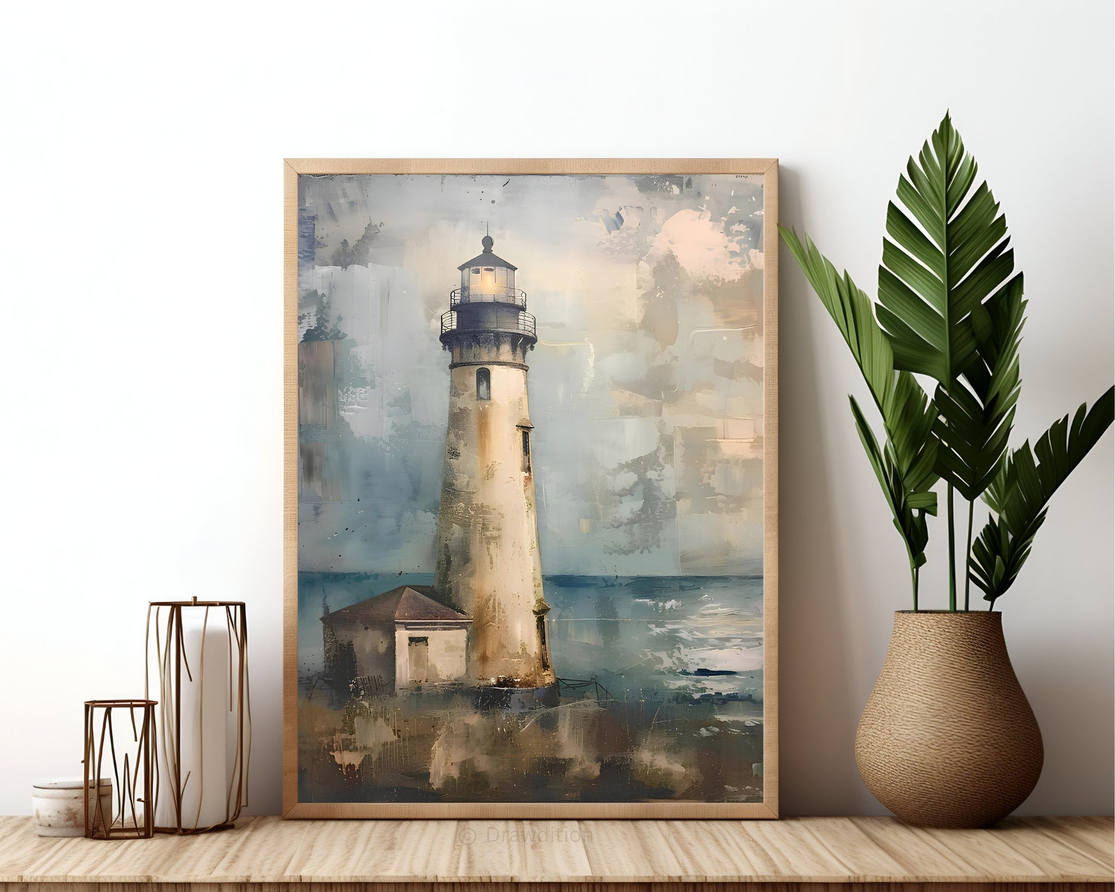 Lighthouse Wall Art DIGITAL DOWNLOAD Neutral Lighthouse Painting ...