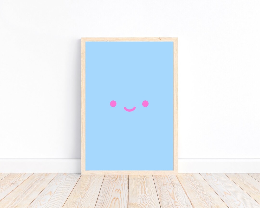 Blue Smiley Wall Art DIGITAL DOWNLOAD Blue Happy Face Print Smile ...