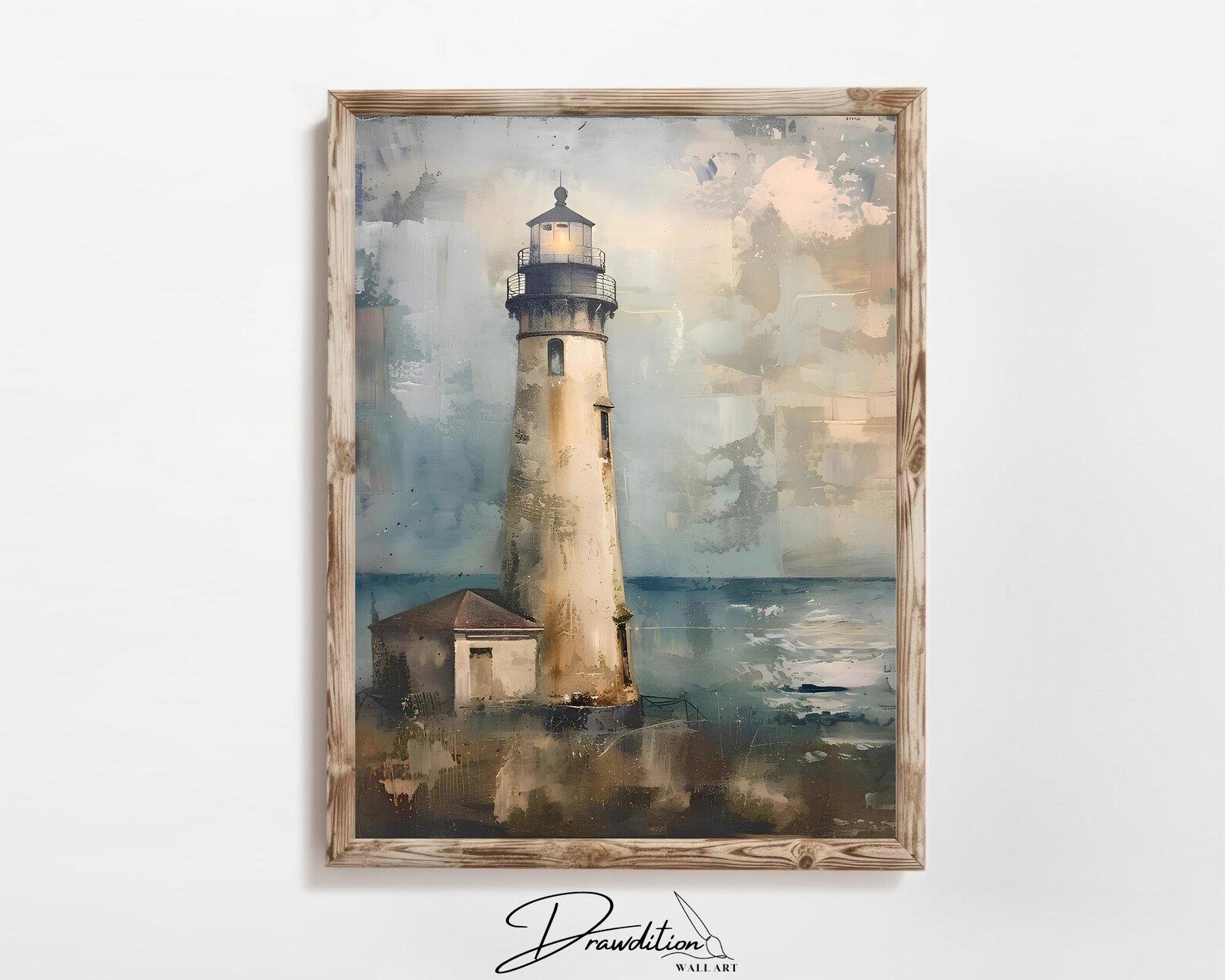 Lighthouse Wall Art DIGITAL DOWNLOAD Neutral Lighthouse Painting ...