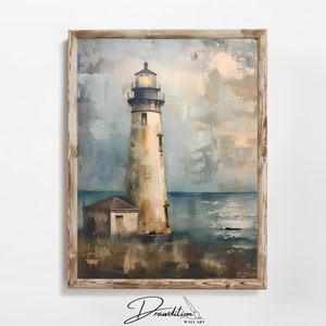 Lighthouse Wall Art DIGITAL DOWNLOAD Neutral Lighthouse Painting ...