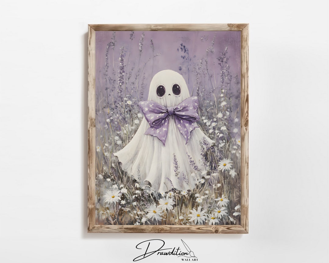 Ghost With Bow Wall Art DIGITAL DOWNLOAD Halloween Ghost Painting Fall ...