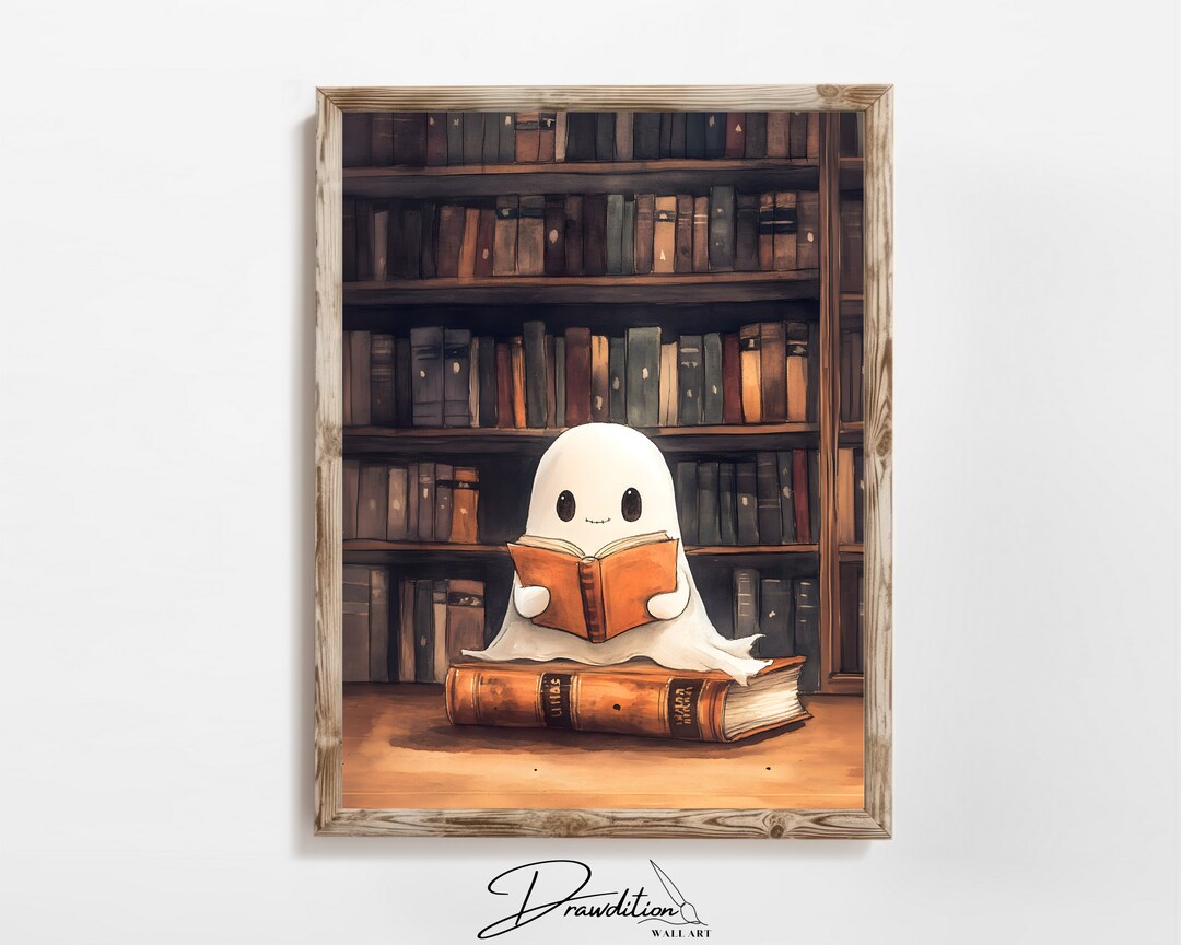 Cute Ghost Reading Wall Art DIGITAL DOWNLOAD Halloween Library Ghost ...