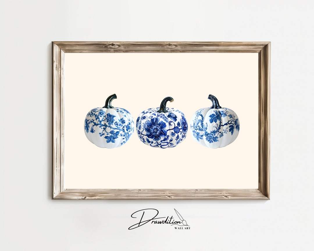 Three Blue White Pumpkin Wall Art DIGITAL DOWNLOAD Fall Pumpkin Photo ...