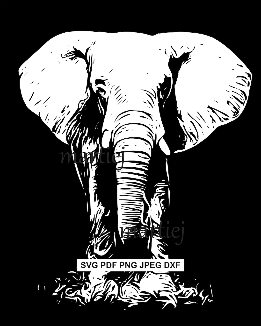 Realistic Elephant Illustration, .pdf .png Vector, Stencil, Logo Vector ...