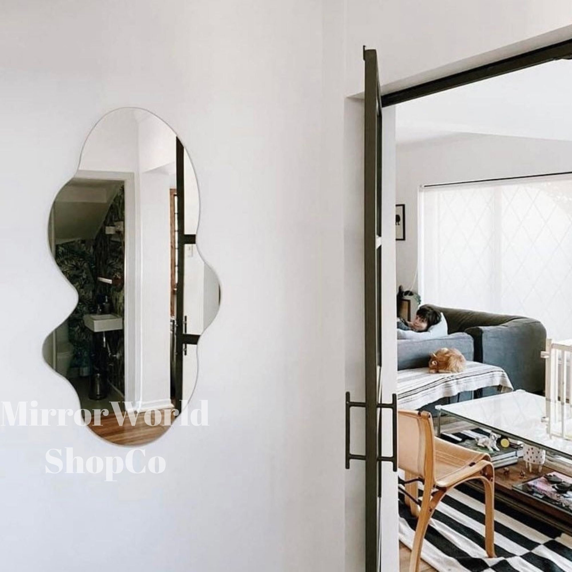Curvy Wall Mirror, Wavy Frameless Mirror, Full Length Mirror Squiggle ...
