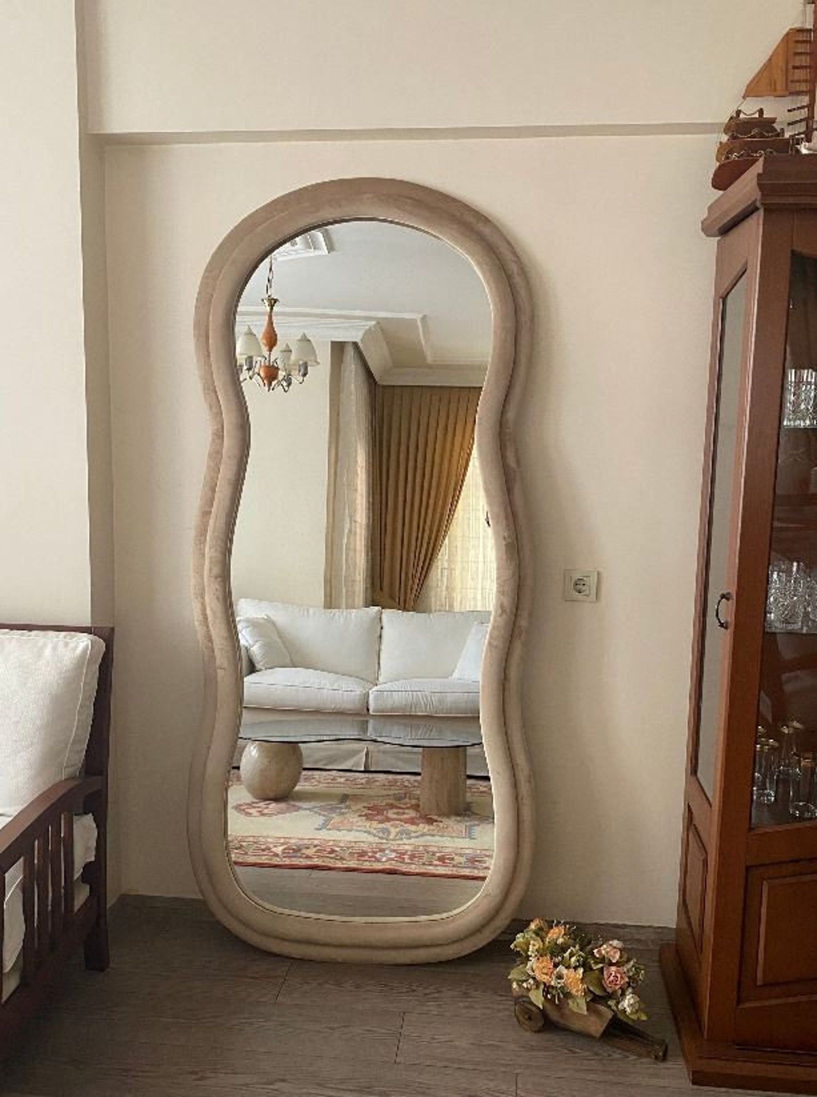 Curvy Velvet Full Length Mirror, Asymmetrical Wavy Wall Decor - Etsy