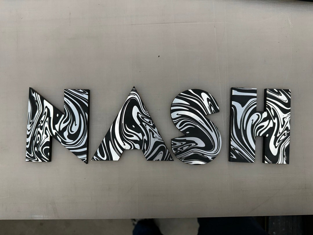 Custom Word Sign - Psychedelic Color Marbling Name Sign Home Wall Decor ...