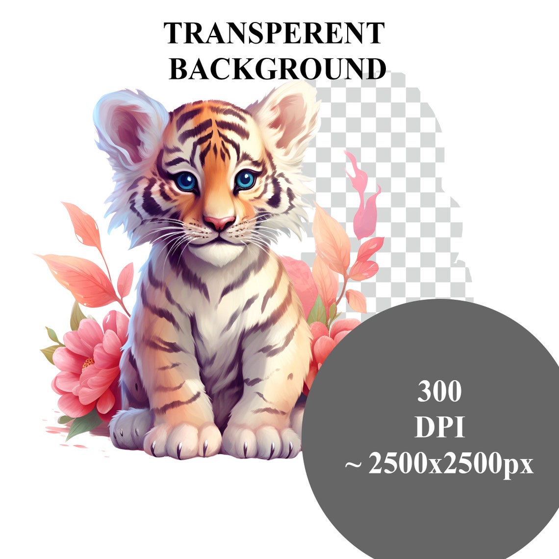 Baby Tiger, Cute Clipart, Tiger Floral Art, Tiger Png, Tiger Clipart ...