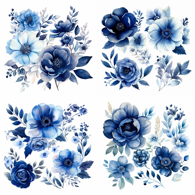 Watercolor Indigo Blue Floral Borders - Floral Borders - Wild Flowers ...