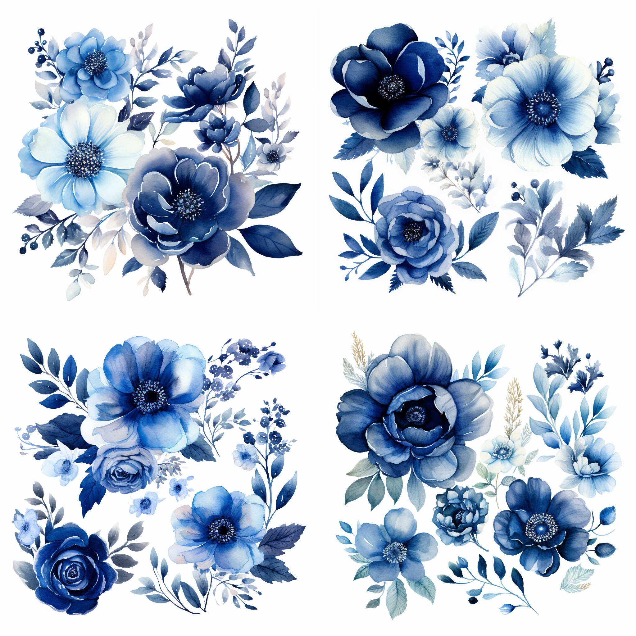 Watercolor Indigo Blue Floral Borders - Floral Borders - Wild Flowers ...