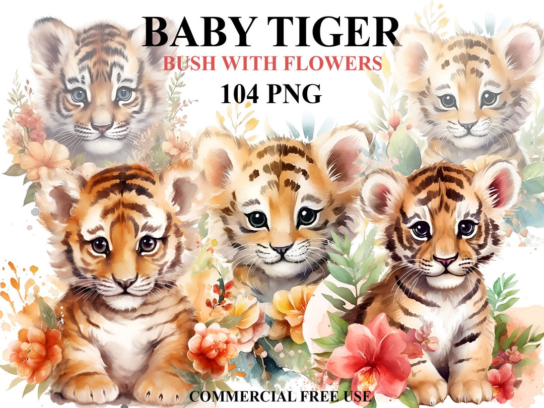 Baby Tiger, Cute Clipart, Tiger Floral Art, Tiger Png, Tiger Clipart ...