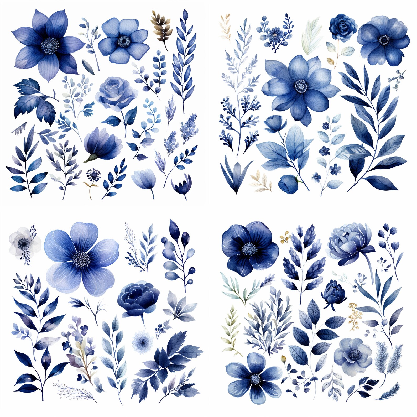 Watercolor Indigo Blue Floral Borders - Floral Borders - Wild Flowers ...