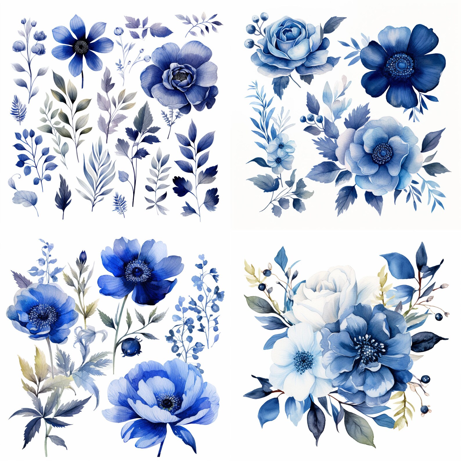 Watercolor Indigo Blue Floral Borders - Floral Borders - Wild Flowers ...