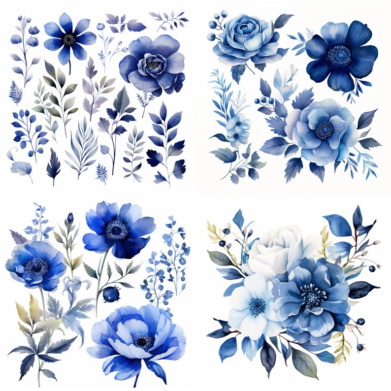 Watercolor Indigo Blue Floral Borders - Floral Borders - Wild Flowers ...
