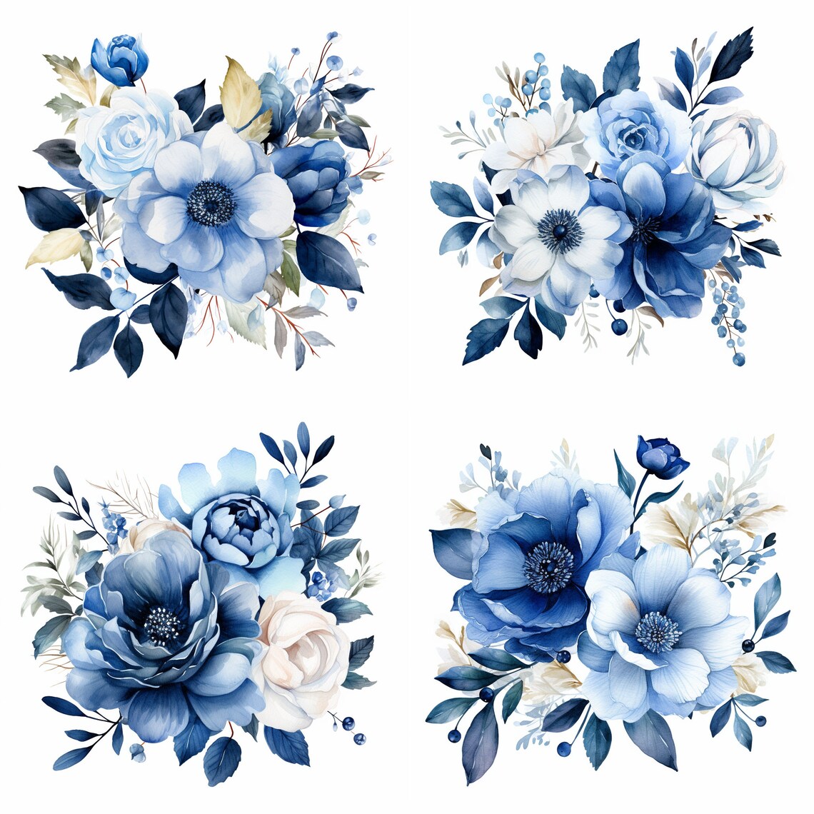 Watercolor Indigo Blue Floral Borders Floral Borders Wild Flowers Navy ...