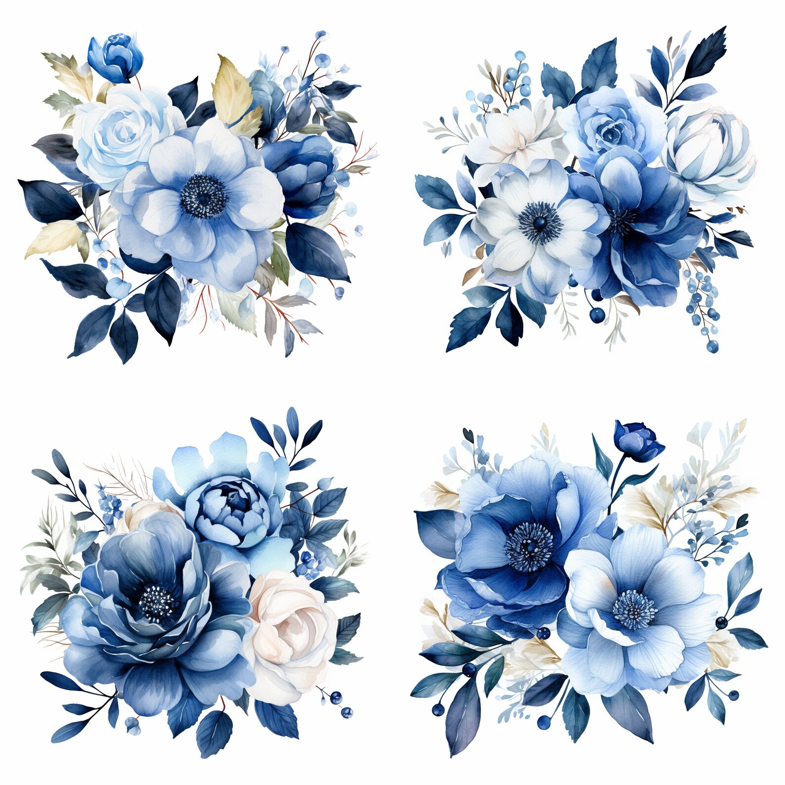 Watercolor Indigo Blue Floral Borders - Floral Borders - Wild Flowers ...
