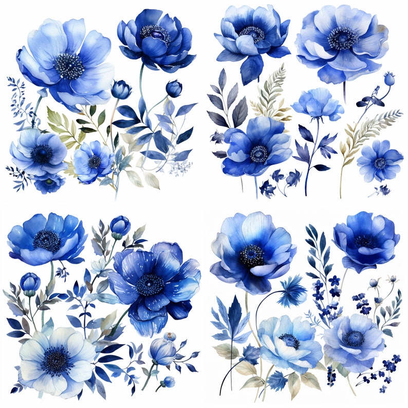 Watercolor Indigo Blue Floral Borders - Floral Borders - Wild Flowers ...