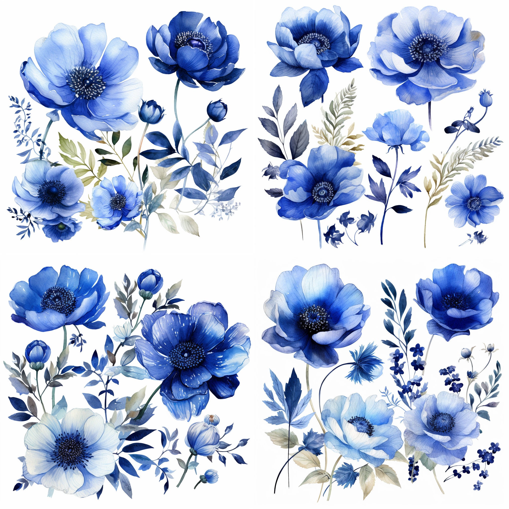 Watercolor Indigo Blue Floral Borders - Floral Borders - Wild Flowers ...